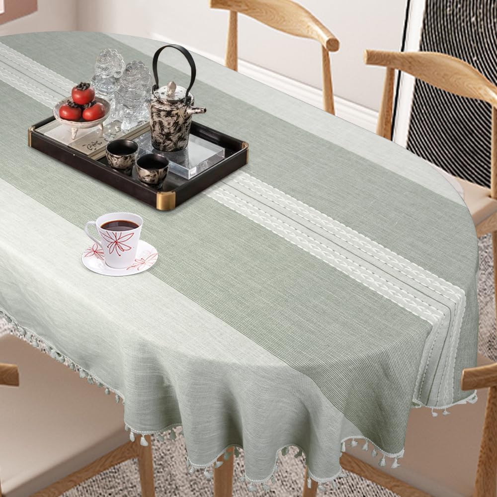 Amazon.com: HOMBYS Solid Embroidery Oval Tablecloth with Tassels for ...