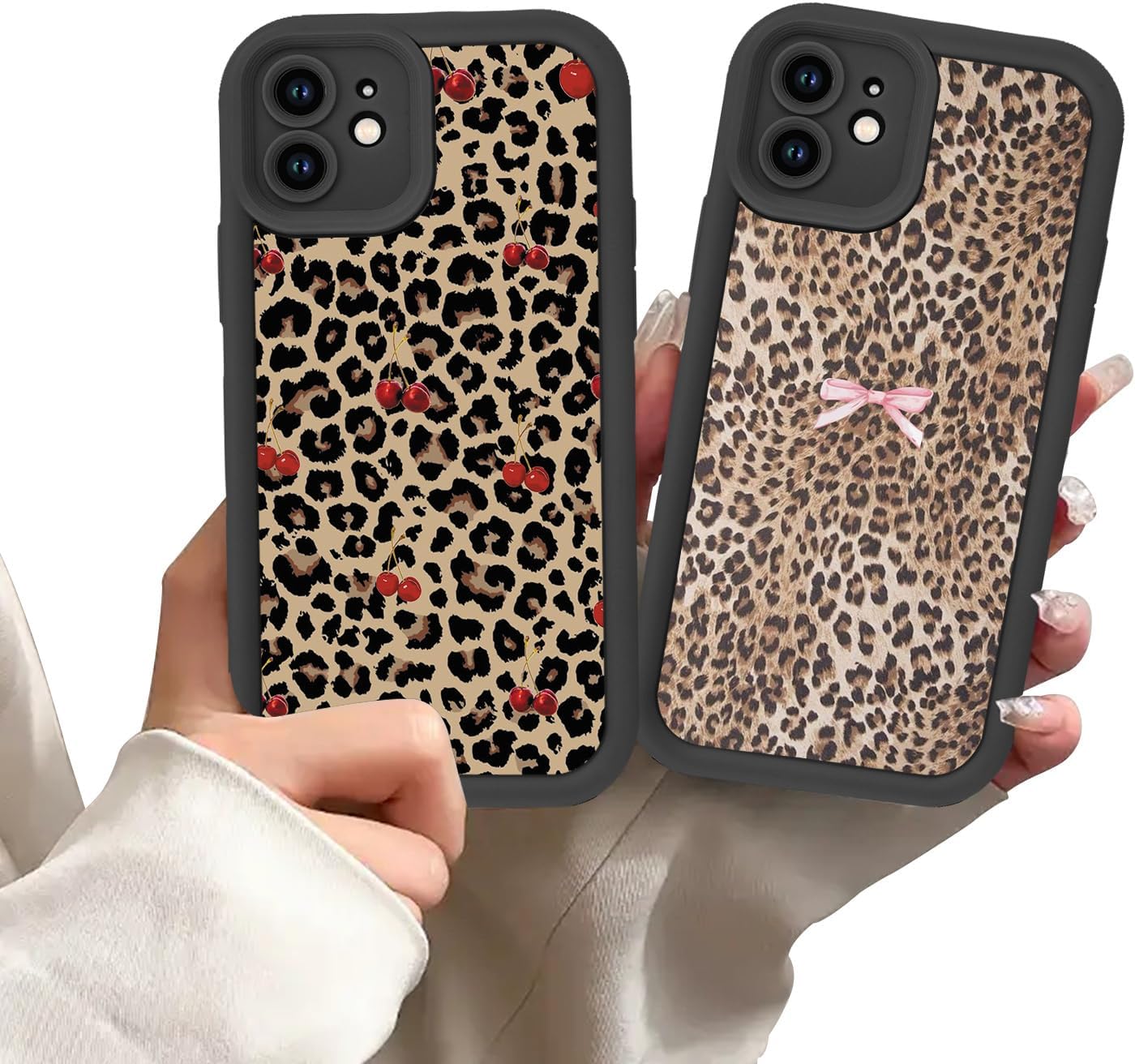 Amazon.com: Zrutru 2 Pack Cheetah Print Phone Cases for iPhone 12 Cherry Bow Leopard Case,TPU ...