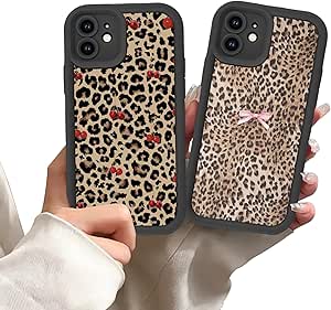 Amazon.com: Zrutru 2 Pack Black Cheetah Print Phone Cases for iPhone 11 Cherry Bow Leopard Case ...