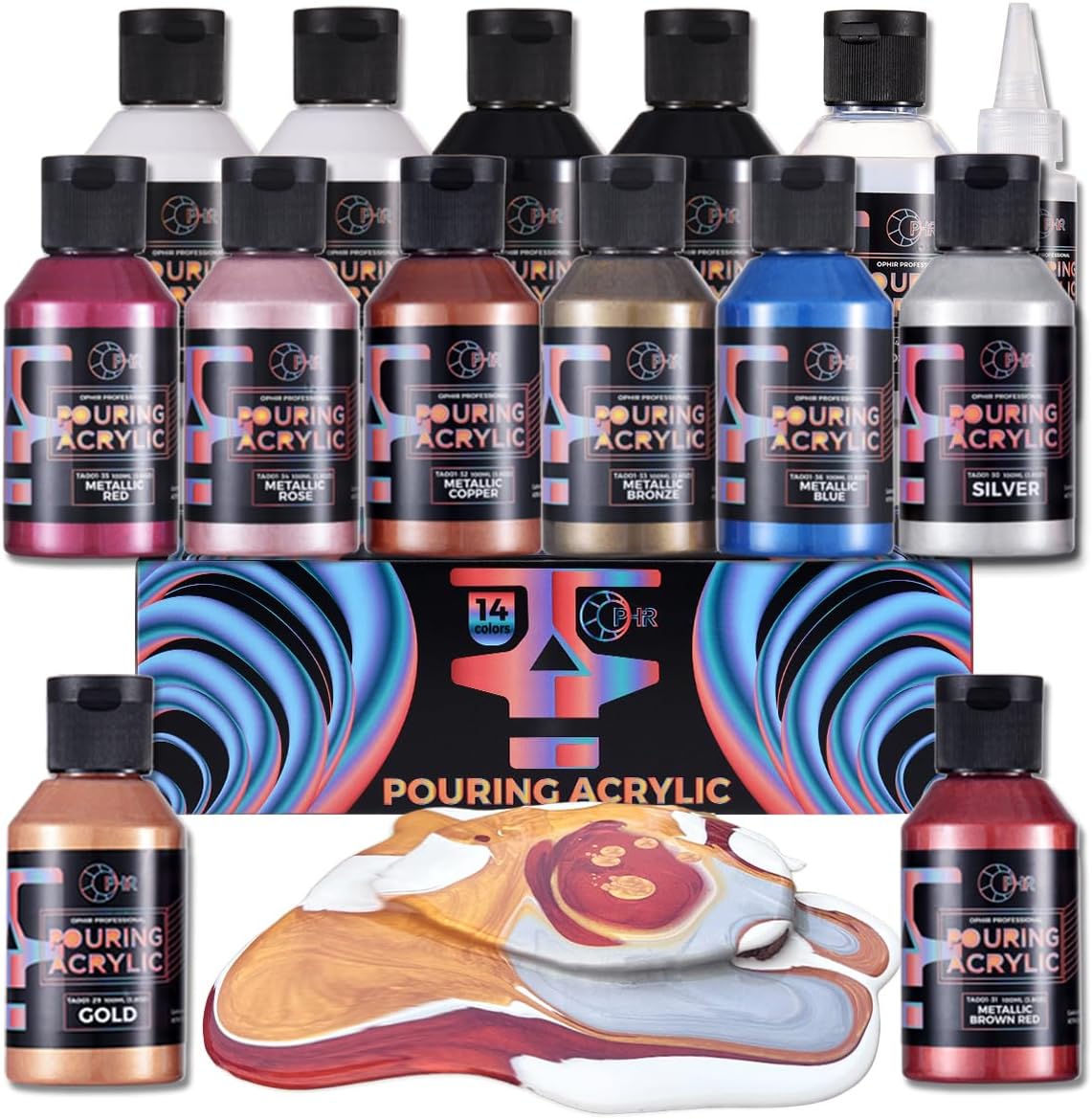 Amazon.com: OPHIR Metallic Pouring Paint Set, 8 Metallic Colors, 2 ...