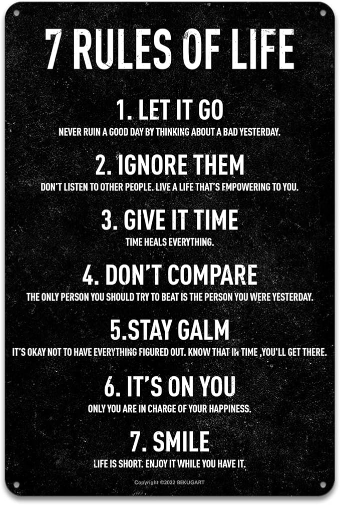 Amazon.com: BEKUGART 7 Rules of Life Motivational Wall Decor ...
