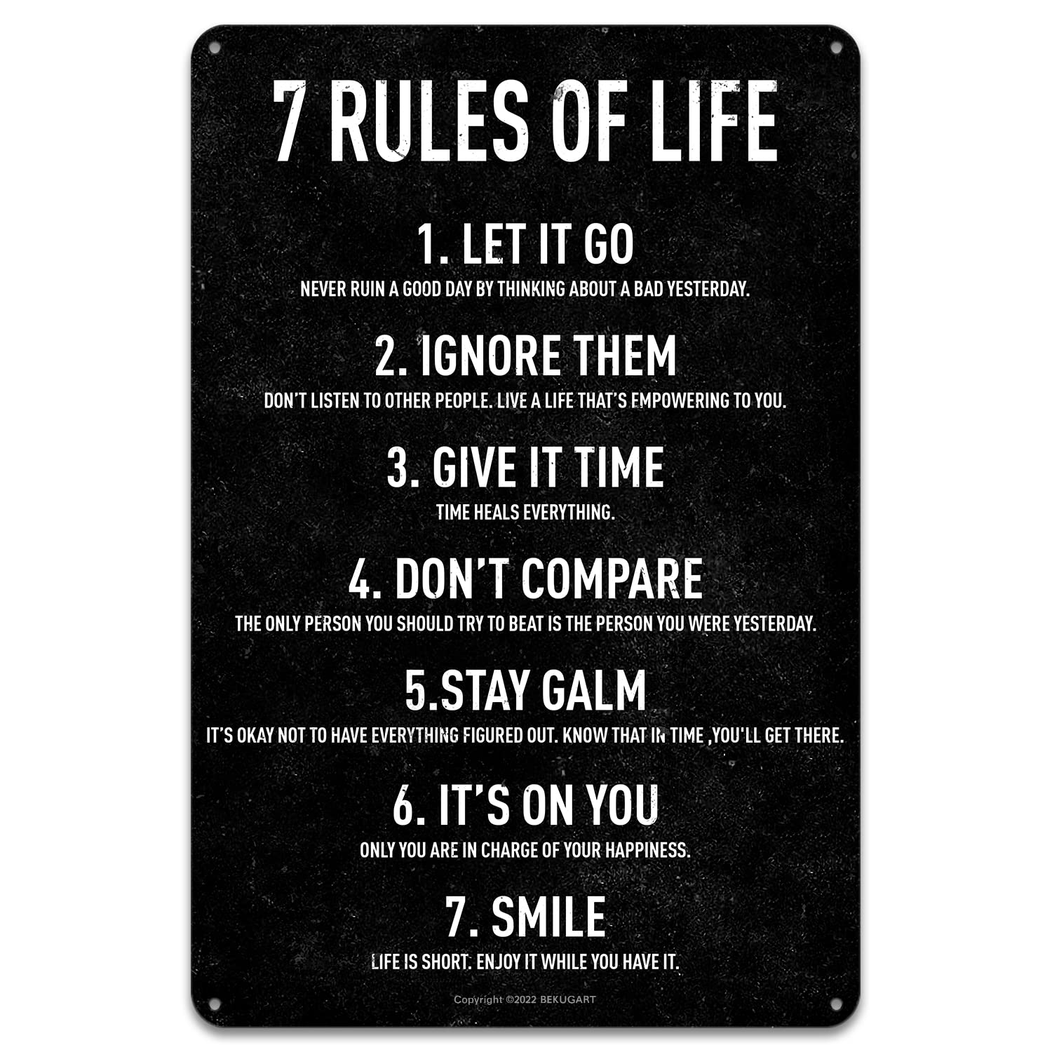 Amazon.com: BEKUGART 7 Rules of Life Motivational Wall Decor ...