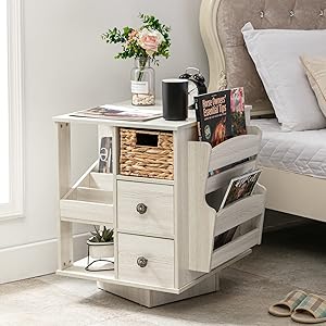 Rotating End Table, Modern Farmhouse End Table with Magazine Rack and ...