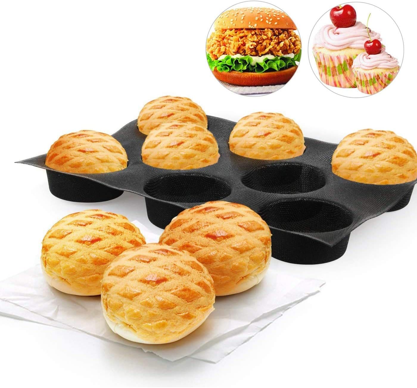 Silicone Bun Bread Forms - Hamburger Bread Form，Non-Stick Perforated ...