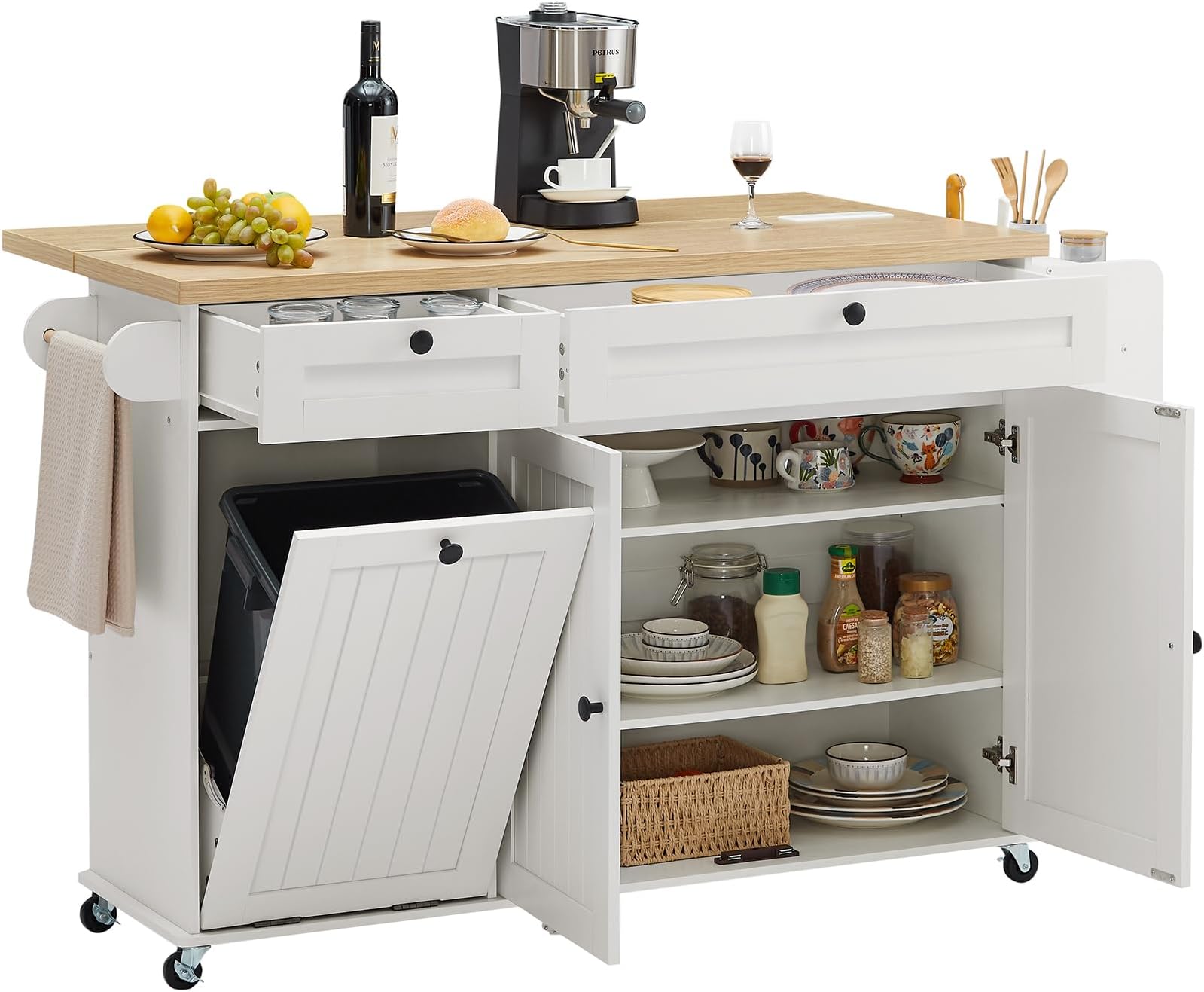 Amazon.com: IRONCK 56" Rolling Kitchen Island Table on Wheels with Drop ...