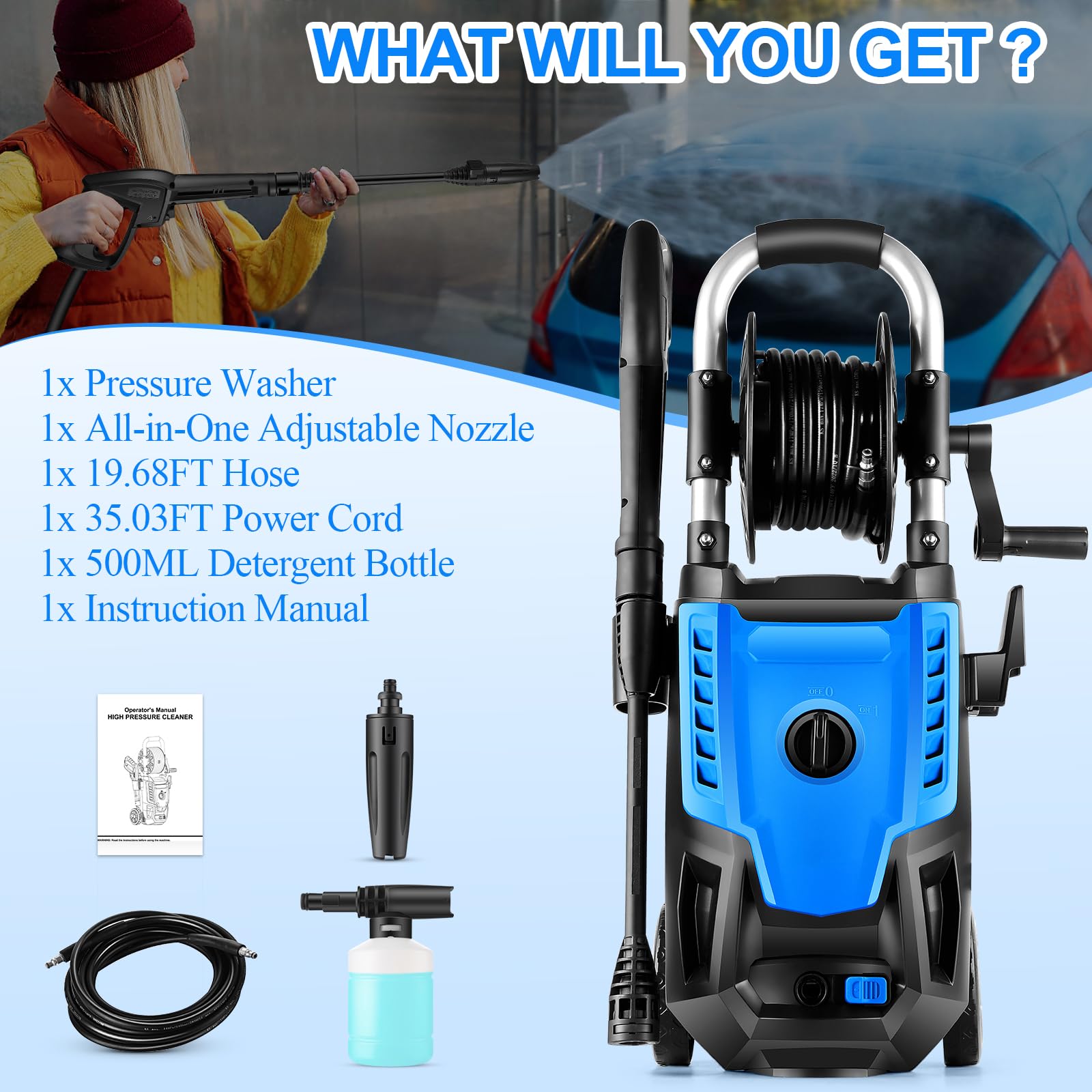 Suyncll Electric Pressure Washer 2500 with Hose, 3.5 GPM Power Washer ...