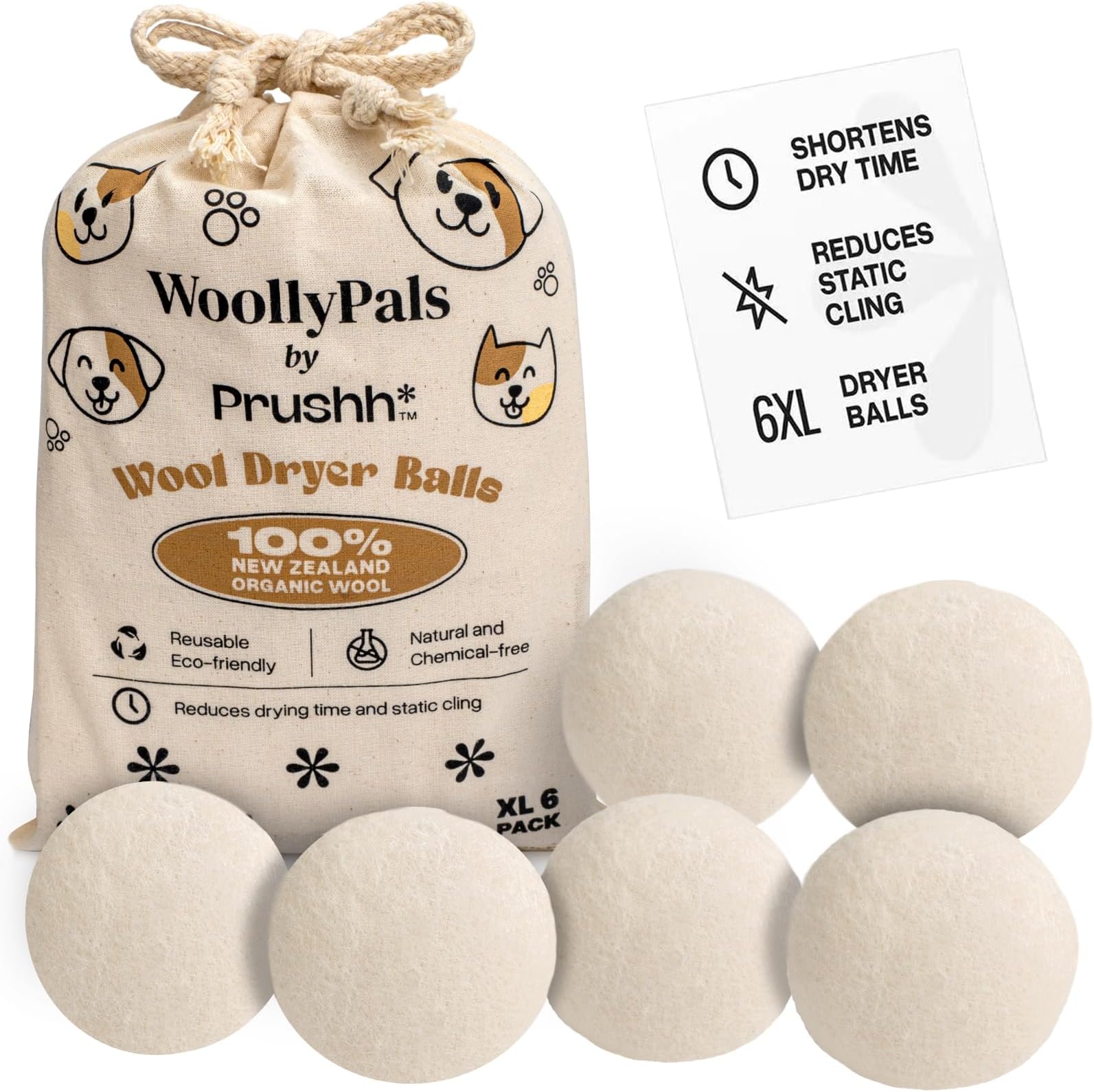 Amazon.com: WoollyPals Wool Dryer Balls (6-Pack, XL Size)- 100% New ...