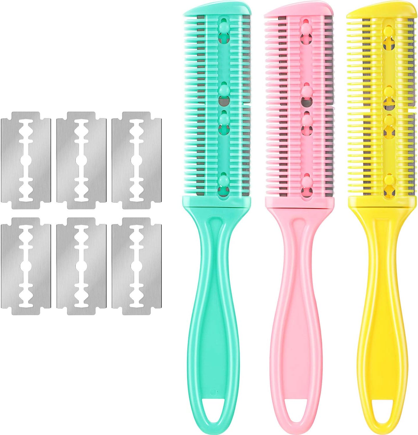 Amazon.com : 3 Pieces Hair Cutting Comb Set with 10 Razors, Double Edge ...