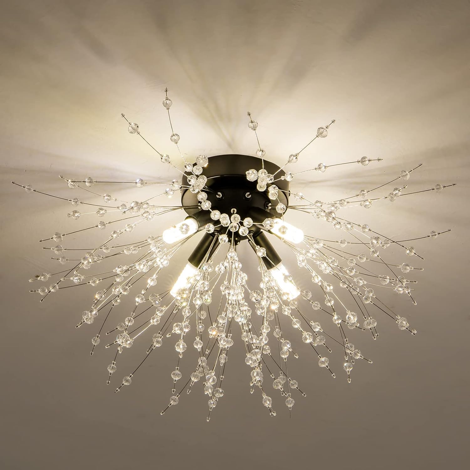 TANLUX Modern Mini Crystal Ceiling Light Fixture, 4-Light Black Crystal ...