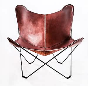 Amazon.com: BKF/Butterfly Leather Chair: Color Red Brown, Machine Sewn ...