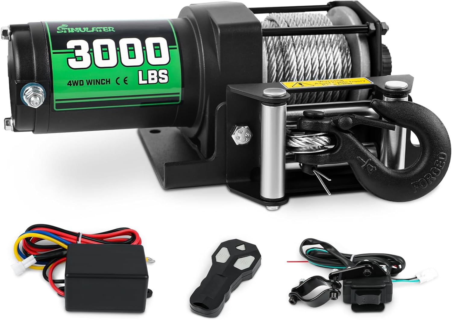 Amazon.com: STIMULATER 3000lb ATV Winch,Electric Winch 12V,Steel Cable ...