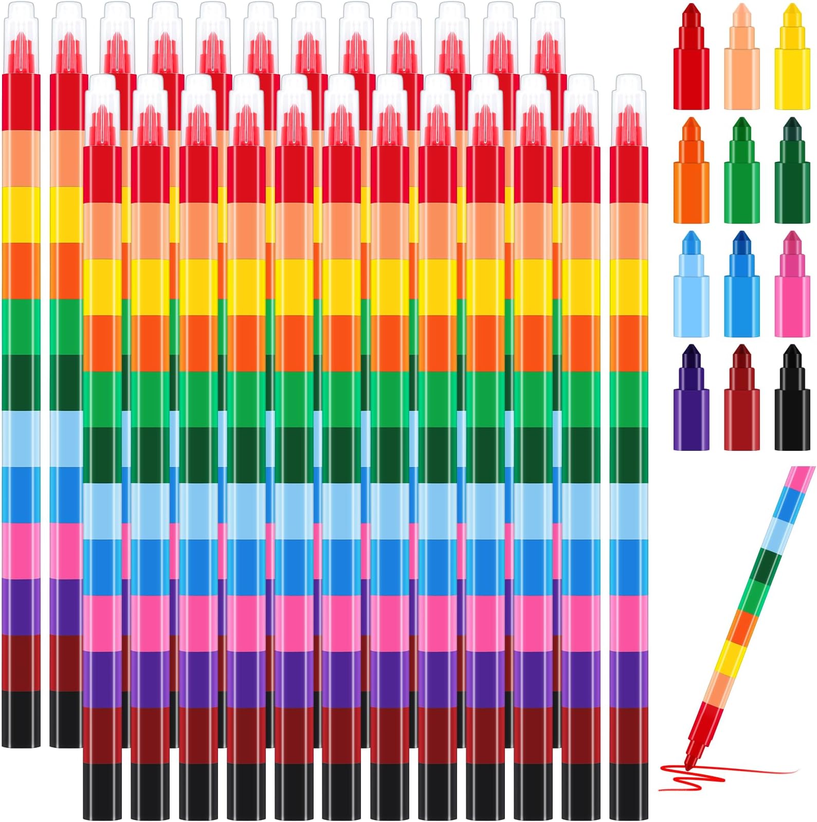 Amazon.com: Spakon 30 Pcs Stackable Crayons Bulk 12 Colors Stacking ...