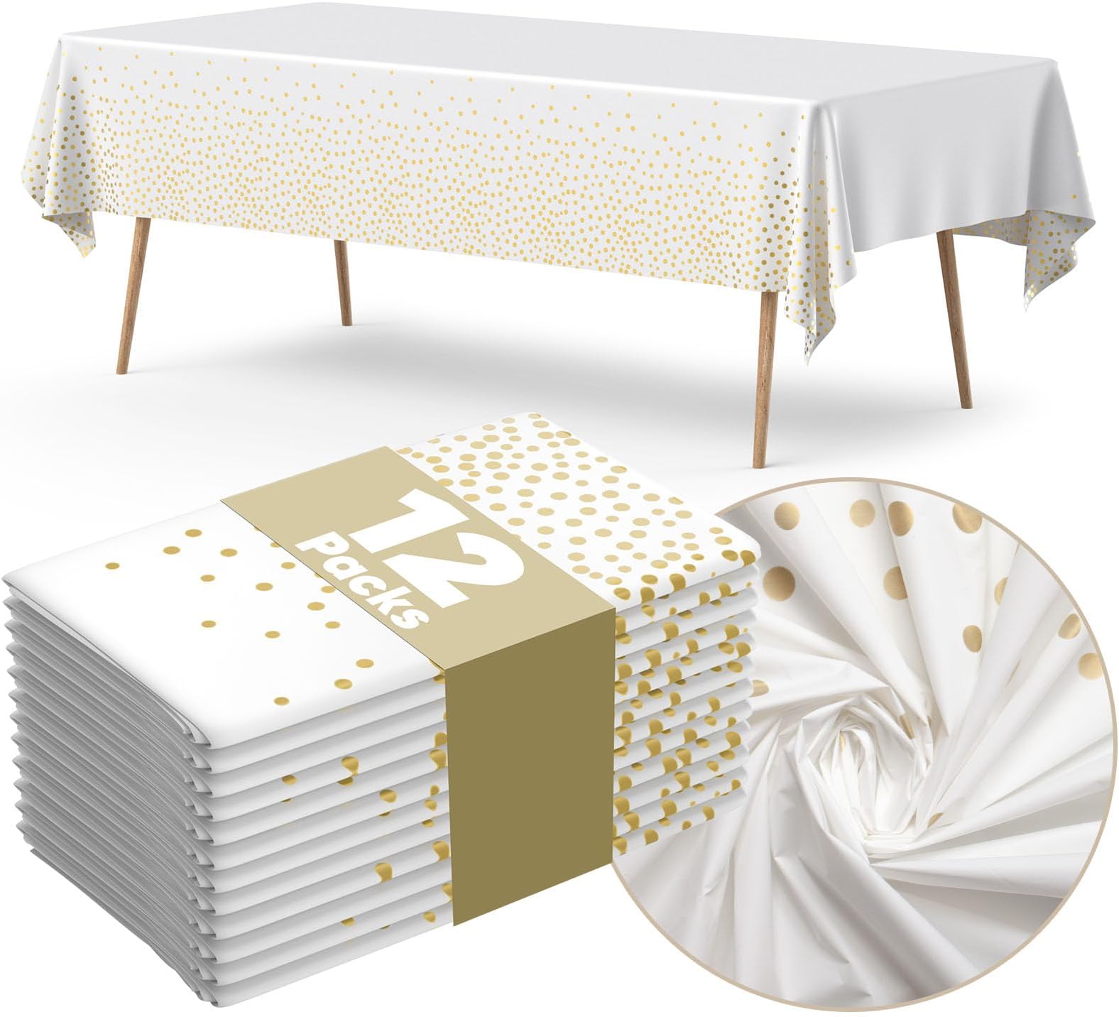 Amazon.com: Prestee 12-Pack Disposable Tablecloth - White and Gold ...