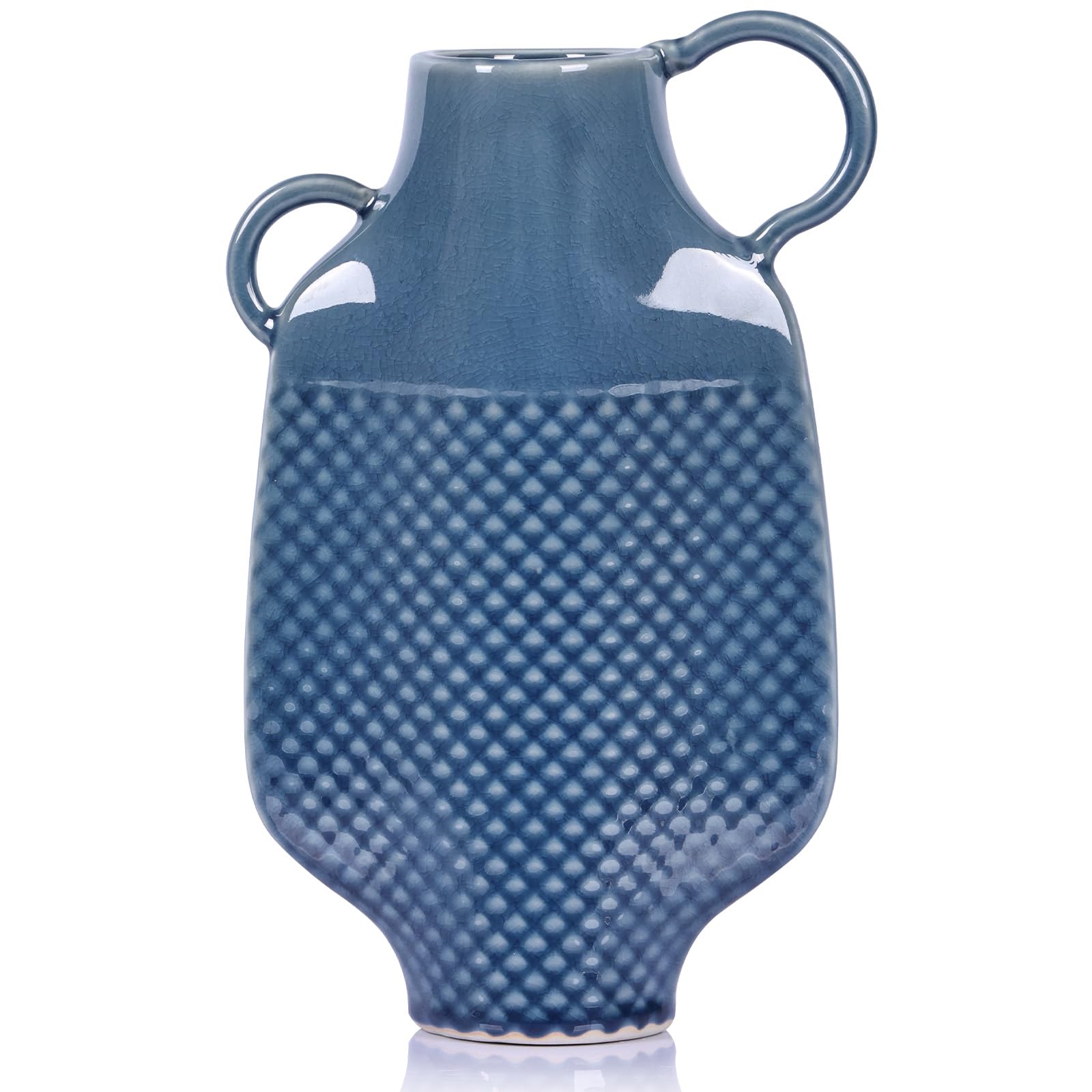 Amazon.com: oliruim 11" Tall Blue Ceramic Vase with Handle, Unique Navy ...