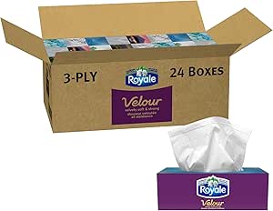 Royale Velour 3 Ply Facial Tissue, 24 Tissue Boxes, 72 Tissues per Box ...