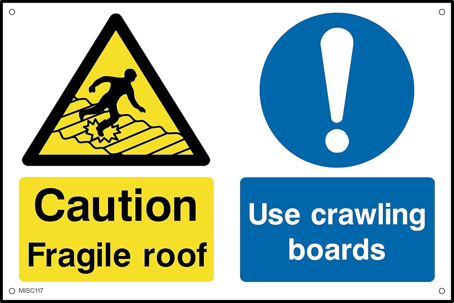 Caution Fragile Roof Use Crawling Boards Sign - 600mm x 400mm - 3mm ...