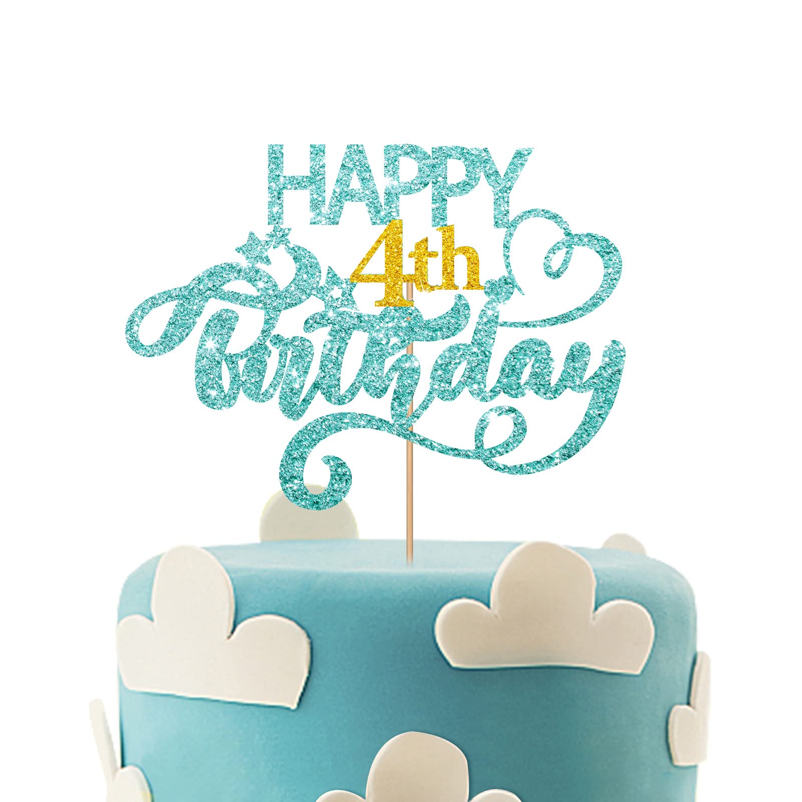 Amazon.com: Sky Blue Glitter Happy 4th Birthday Cake Topper, Four Years ...