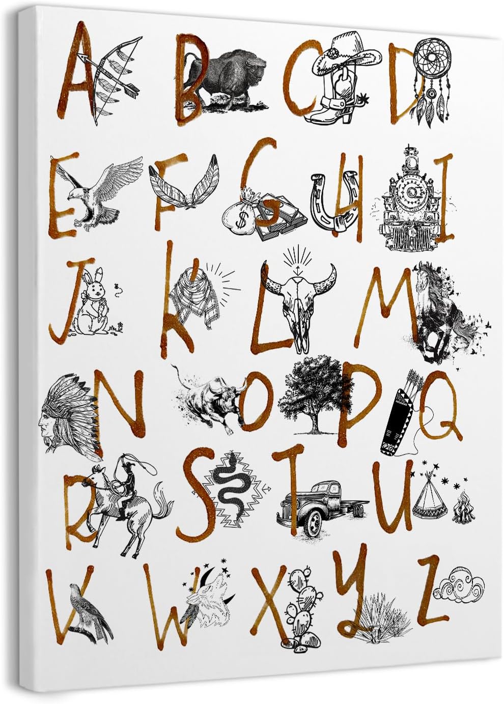 Amazon.com: Western Country Animal English Alphabet Framed Canvas Wall ...
