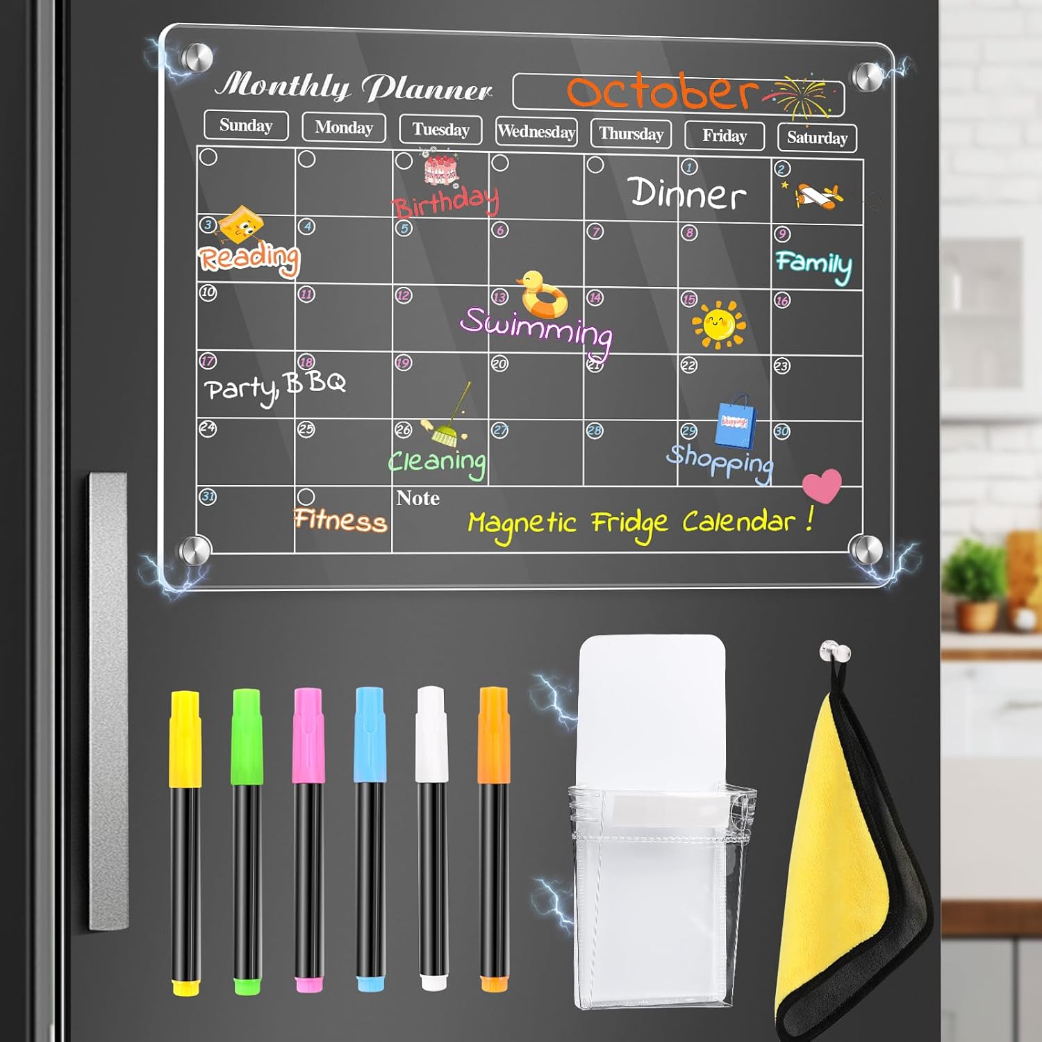 LOVIMAG Acrylic Magnetic Calendar for Fridge,Clear Acrylic Magnetic Dry ...