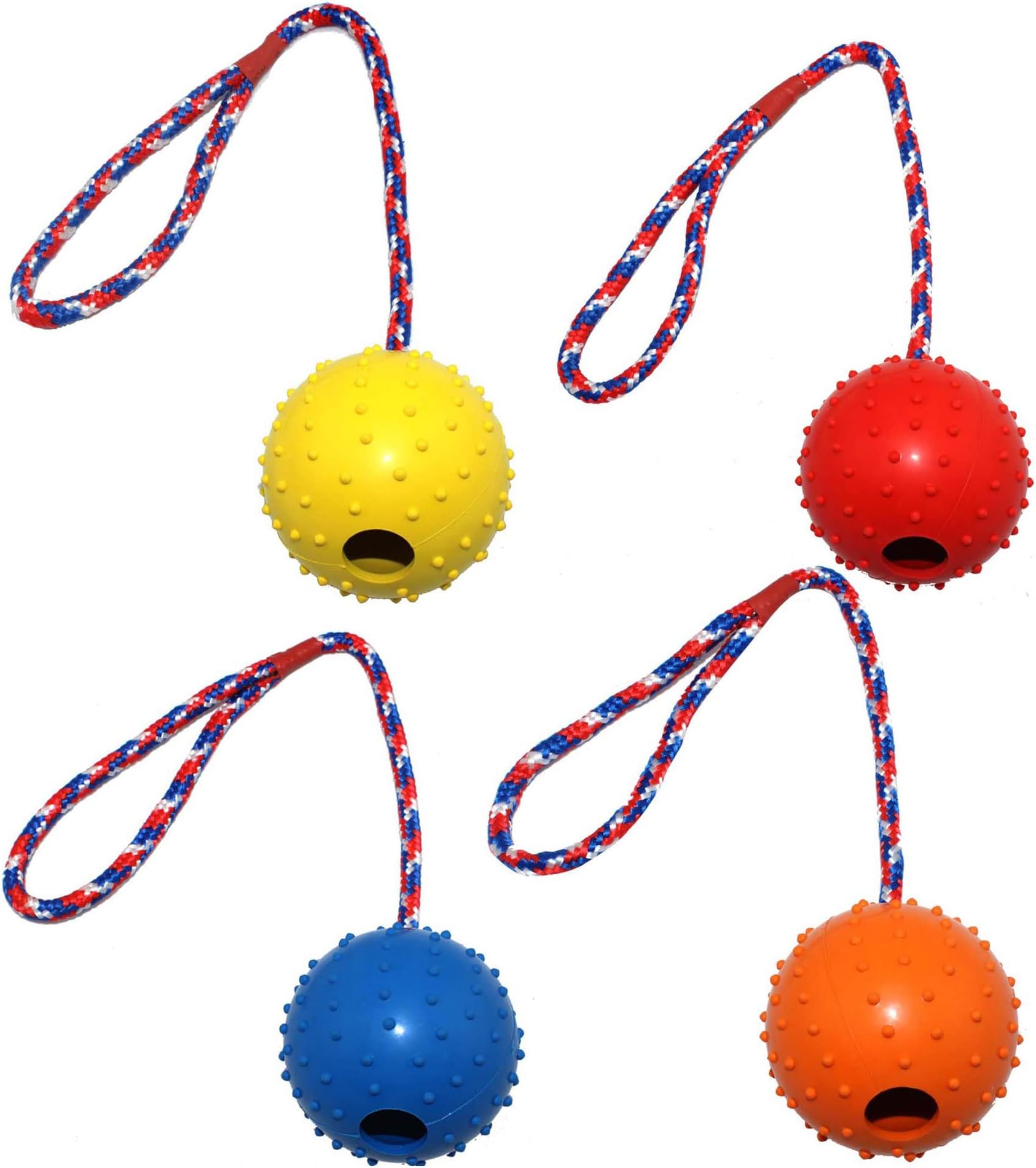 3 PACK GOODBOY FETCH DOG TOY BOUNCY PIMPLED RUBBER BALL ON ROPE THROW ...