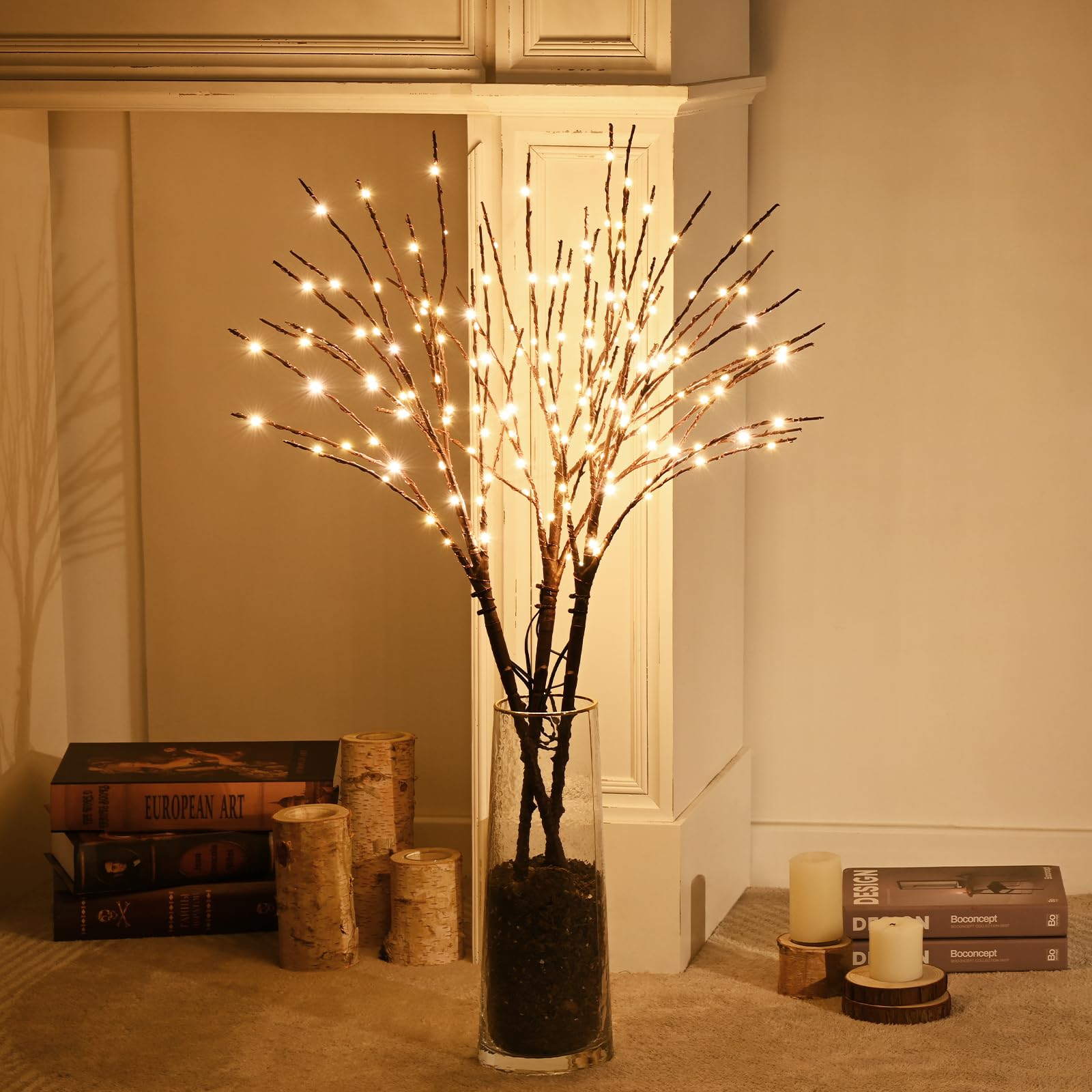 Light Up Branches Centerpieces 4' Winter Flocked Pre Lit Tree With 40
