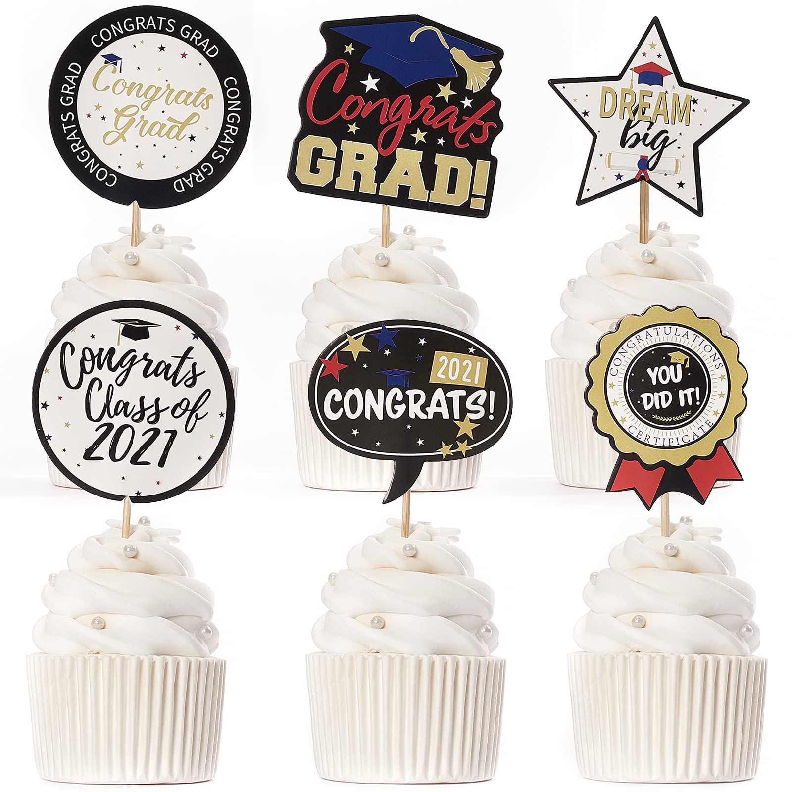 Putwo Graduation Cupcake Toppers 24 Pcs Graduation Cake Topper 2021 ...