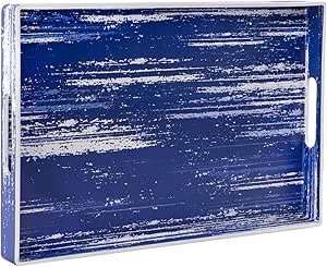 Amazon.com: MAONAME Rectangular Decorative Tray, Modern Blue Serving ...