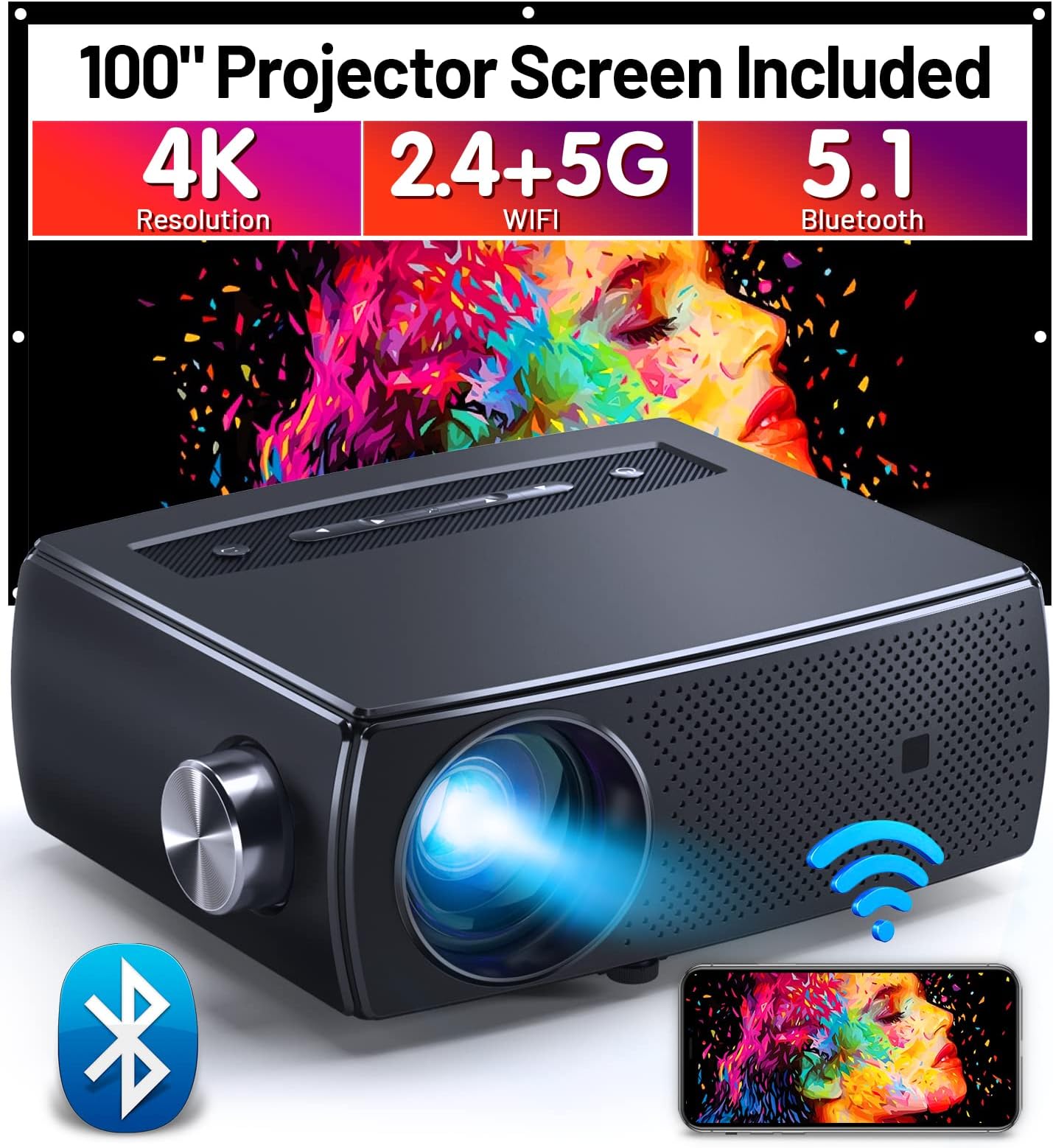 Amazon.com: YABER Mini Projector with Screen, 1080P Full HD 9000L ...