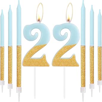 Amazon.com: iNINGER Blue Glitter Number 22 Candles, 22th Birthday Cake ...
