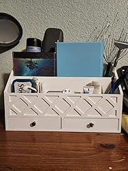 Amazon.com: Yanzewon White Wooden Desk Organizer with 5 Compartments ...