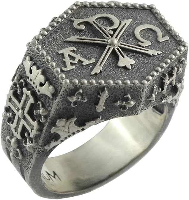 Cavalieri Templari Massonica Alpha Omega Chi Rho Croce e Corona Argento ...