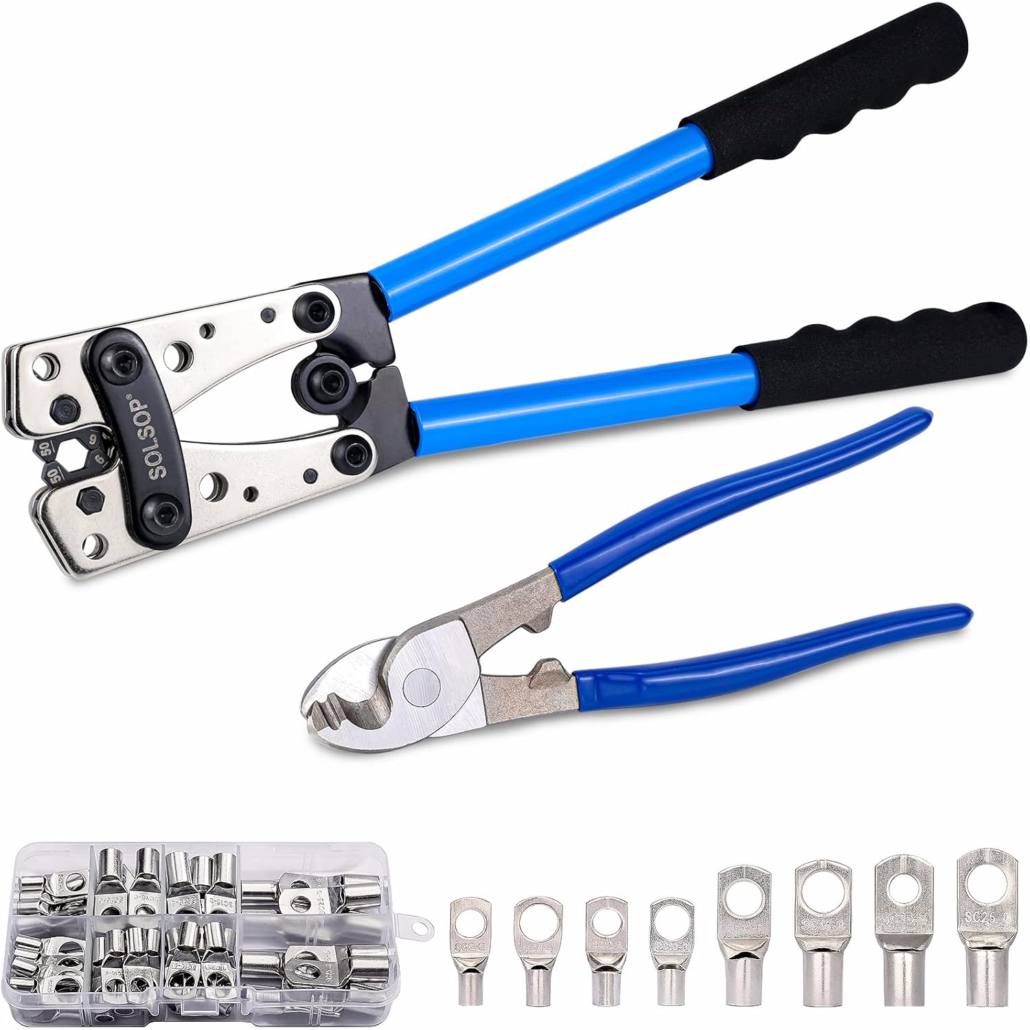 Solsop Battery Cable Crimping Tool 10-1/0 AWG for Battery Terminal ...