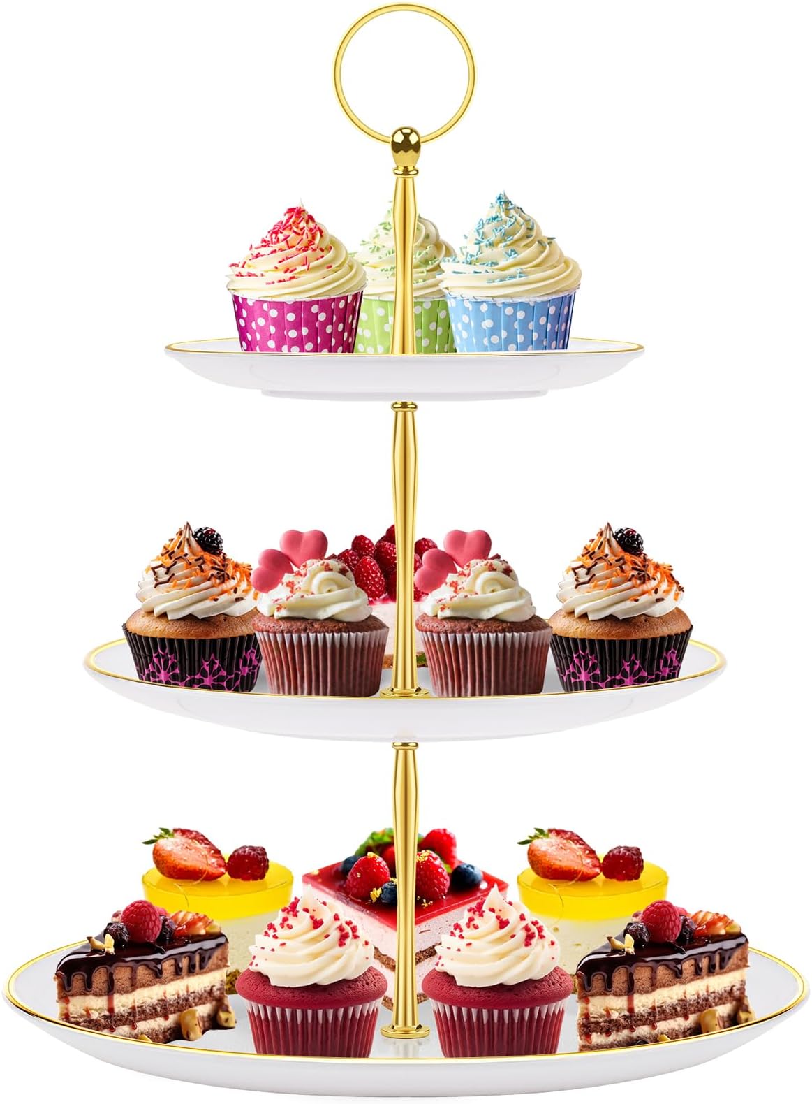 Amazon.com: Tosnail 3 Pack 3 Tiers White Plastic Cupcake Stand Dessert ...