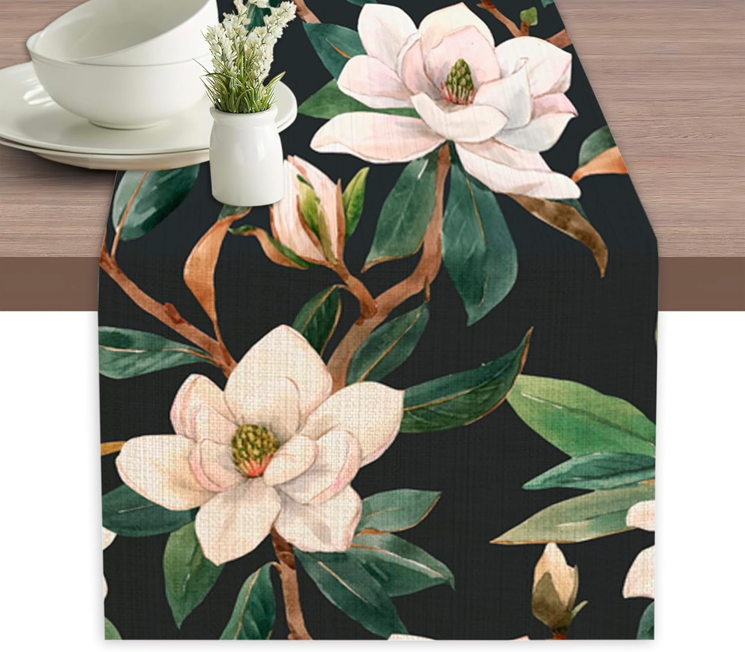 Amazon.com: Table Runner White Magnolia Flowers Table Runners Summer ...