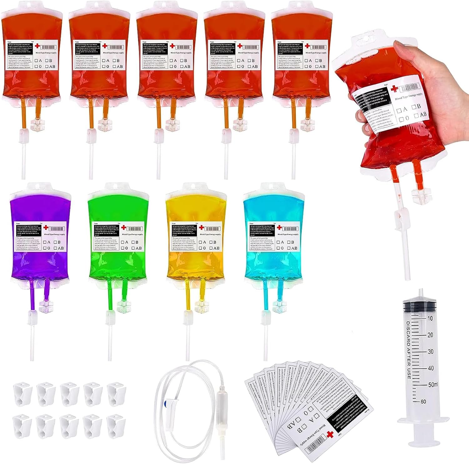 Halloween Decorations Blood Bags, 10 Pack 350mL Halloween Blood IV Bags ...