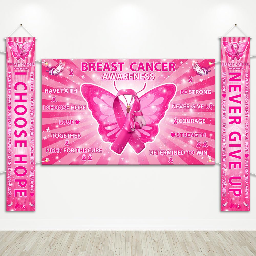 Amazon.com: Avezano Breast Cancer Awareness Banners,3Pcs Breast Cancer ...