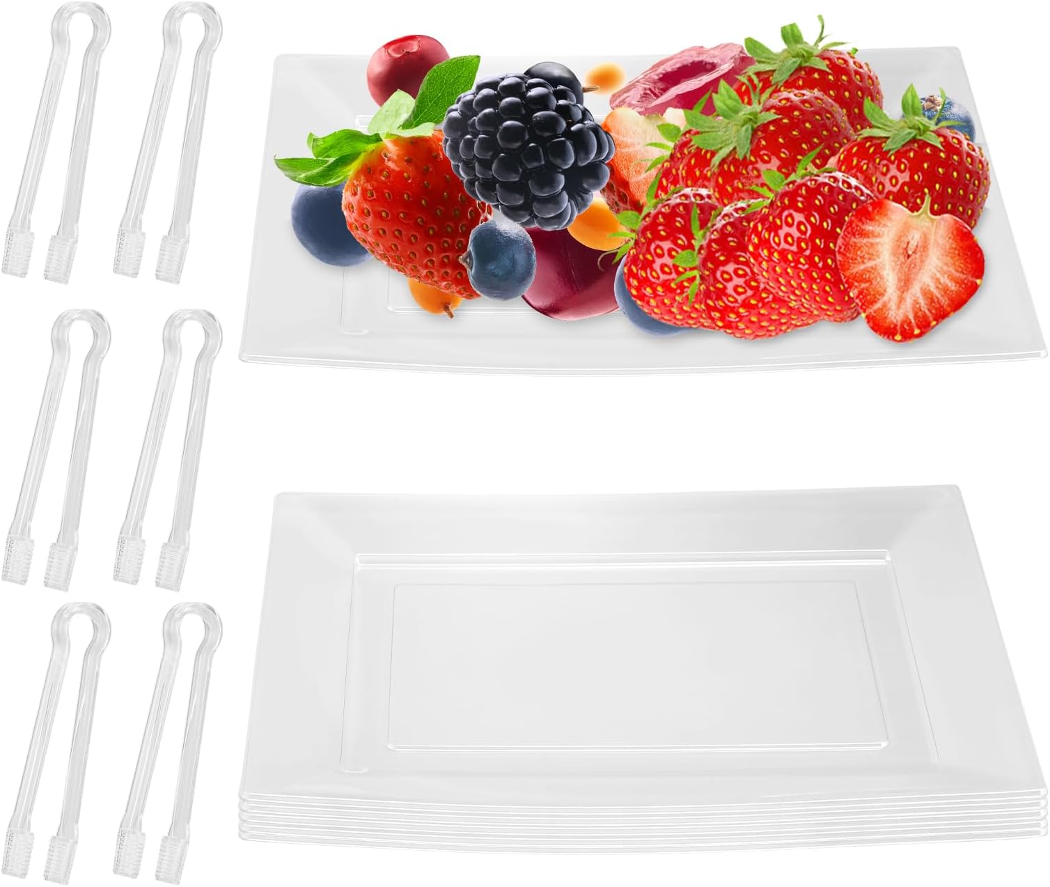 Amazon.com | 12 Pieces Clear Rectangle Serving Platters and Tongs 6 ...