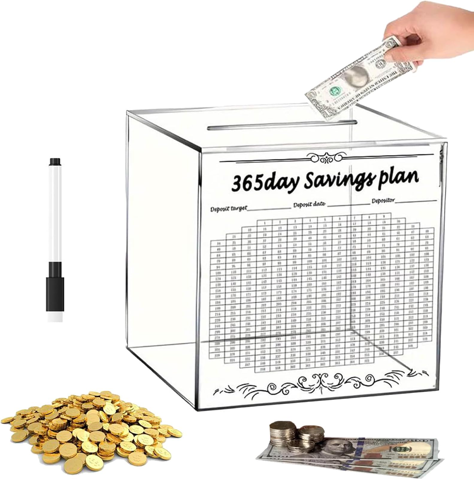 Amazon.com: Generic 10K Clear Acrylic Vault Bank Smash Box, Cash and ...