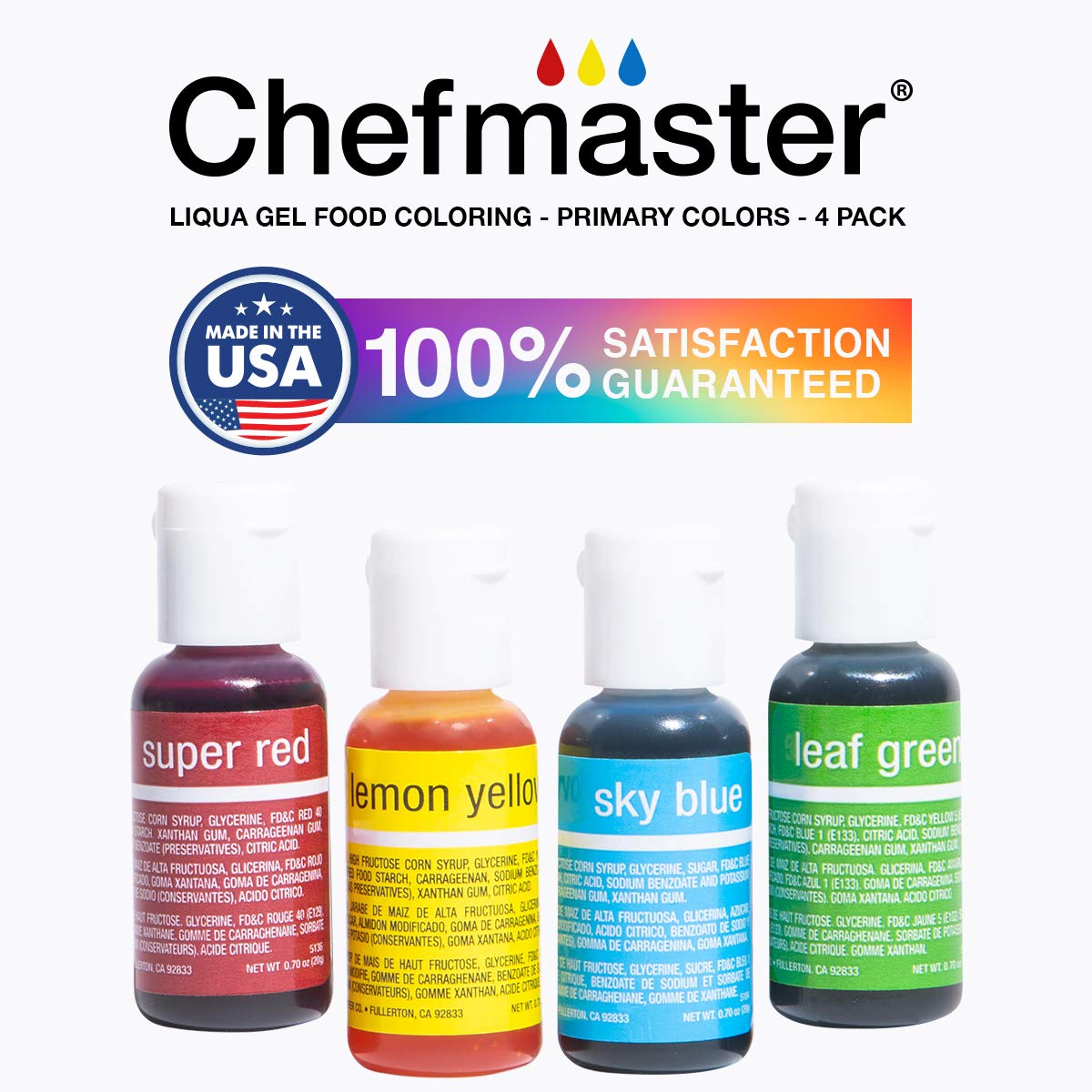 Chefmaster - Primary Colors Liqua-Gel Food Coloring Kit - Water-Based ...