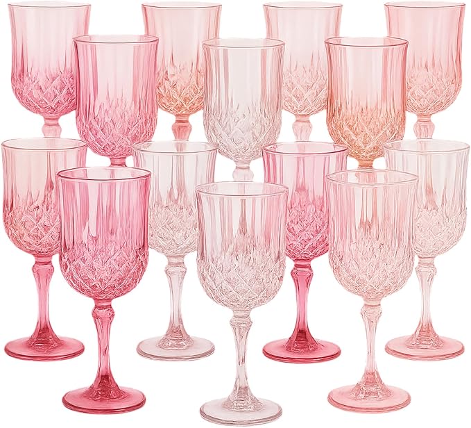 Amazon.com | Vesici 24 Pcs Plastic Vintage Wine Glasses 7oz Reusable ...