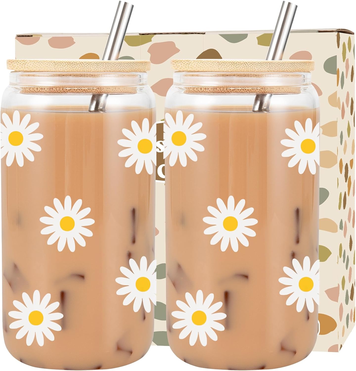 Amazon.com: GSPY Daisy Cups, 2 Pack Cute Cups, Glass Coffee Cups with ...