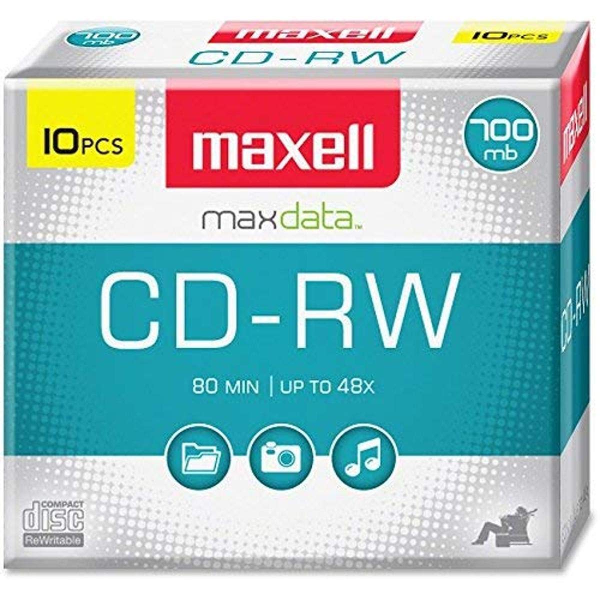 Maxell 630011 CD-RW700MB Rewritable Discs 4X 700MB 80 Min - Slim Cases ...
