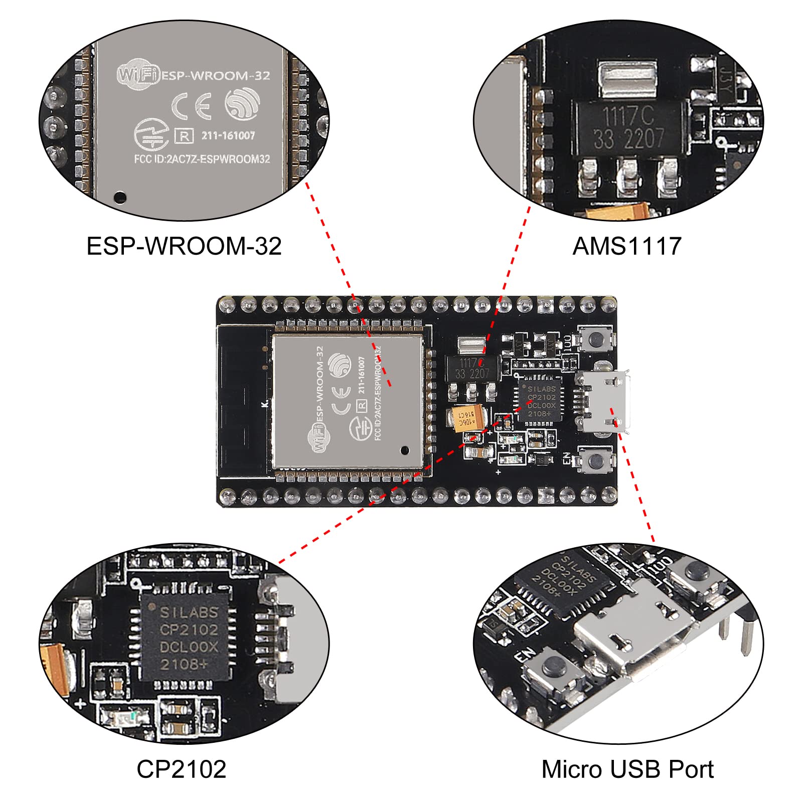Snapklik.com : 2Pcs ESP32 ESP32 Development Board Chip CP2102 38pins 2. ...