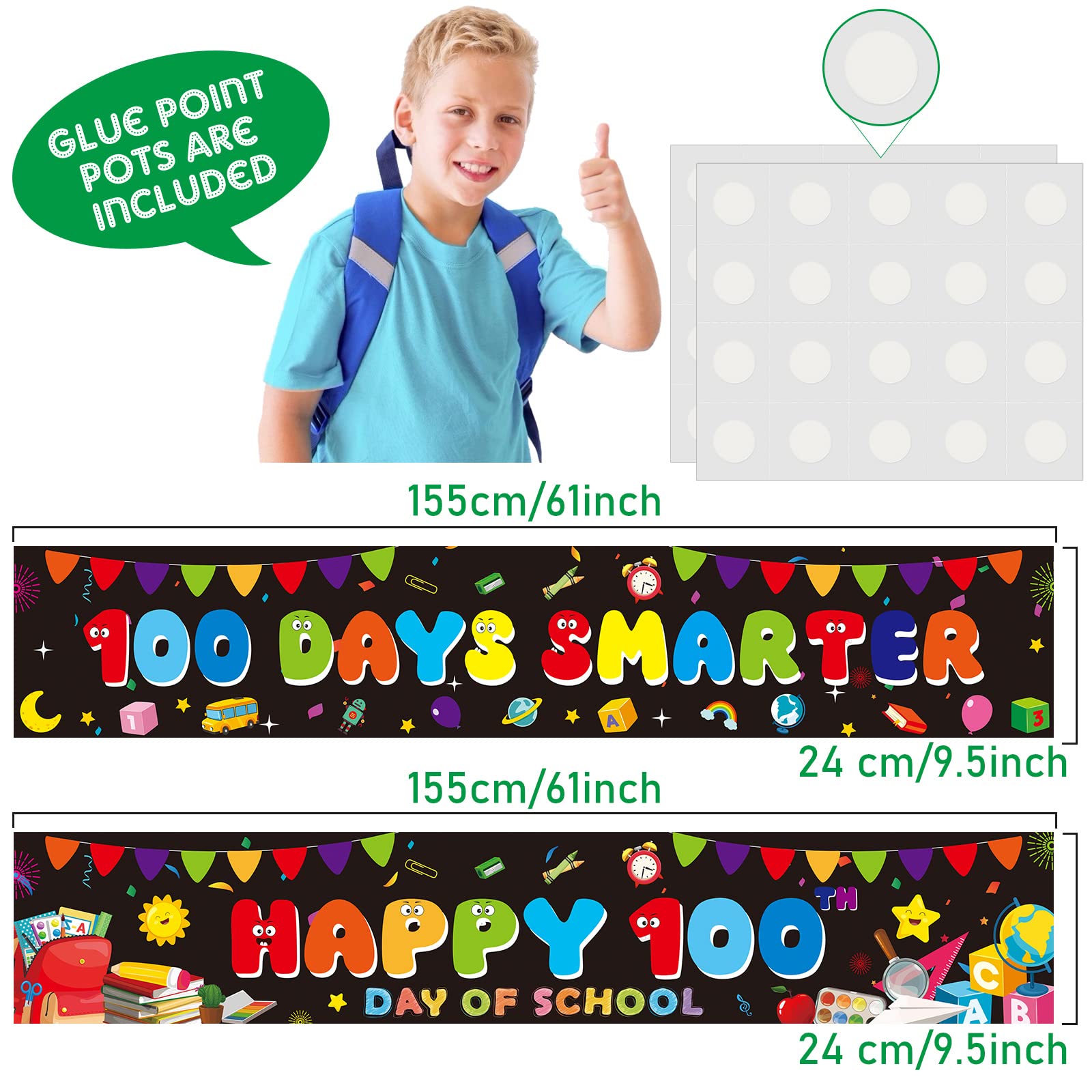 Snapklik.com : 2 Pack Happy 100 Days Of School Banner Decorations,100 ...