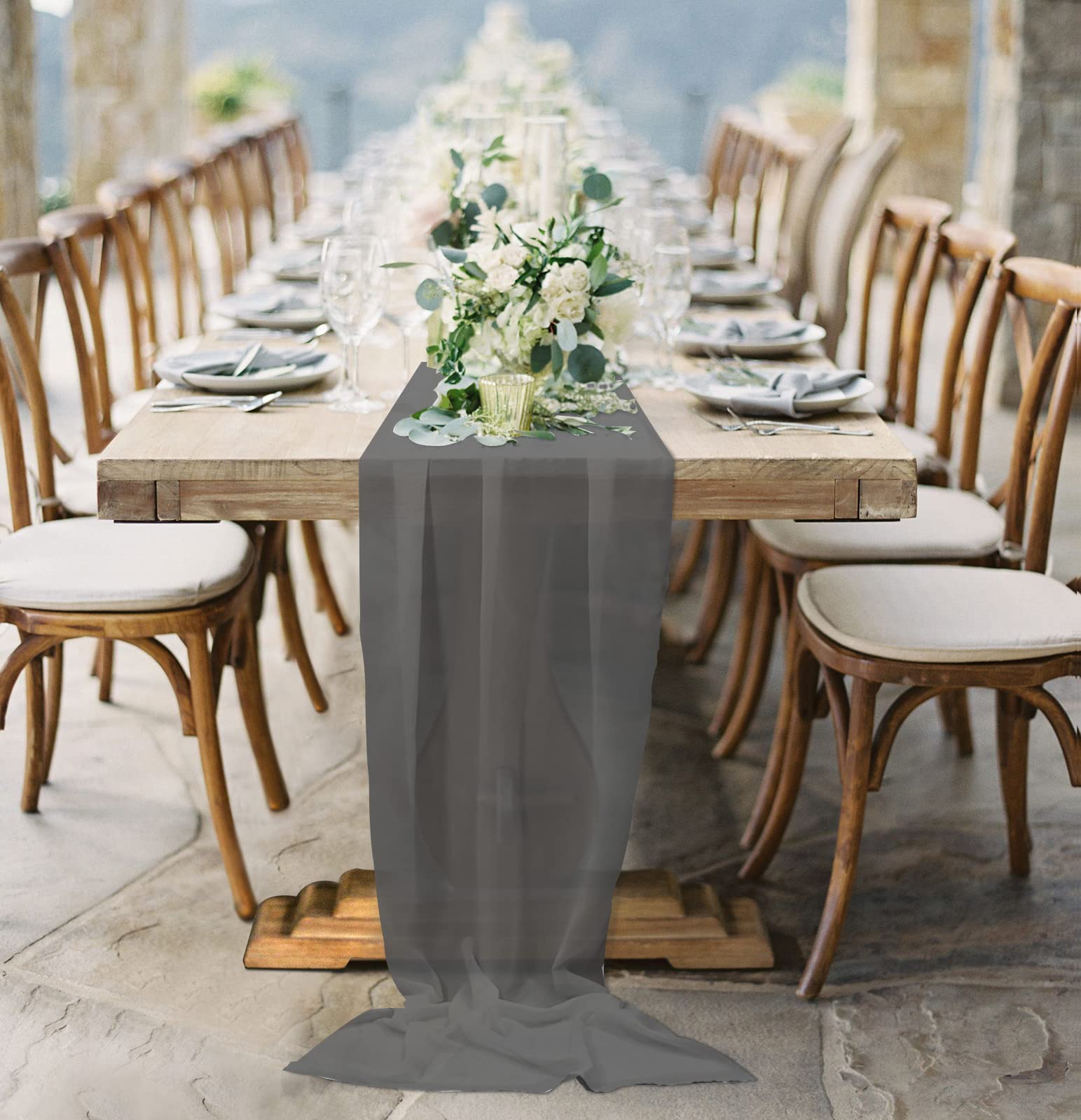 Sheer Chiffon Table Runner Solid Color Dark Gray Table Runner for ...