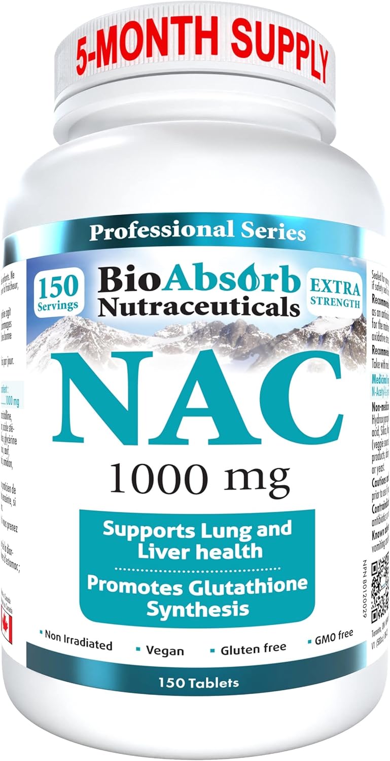 Supplément NAC 1000 mg. Approvisionnement de 150 jours de N acétyl cystéine. Favorise la ...