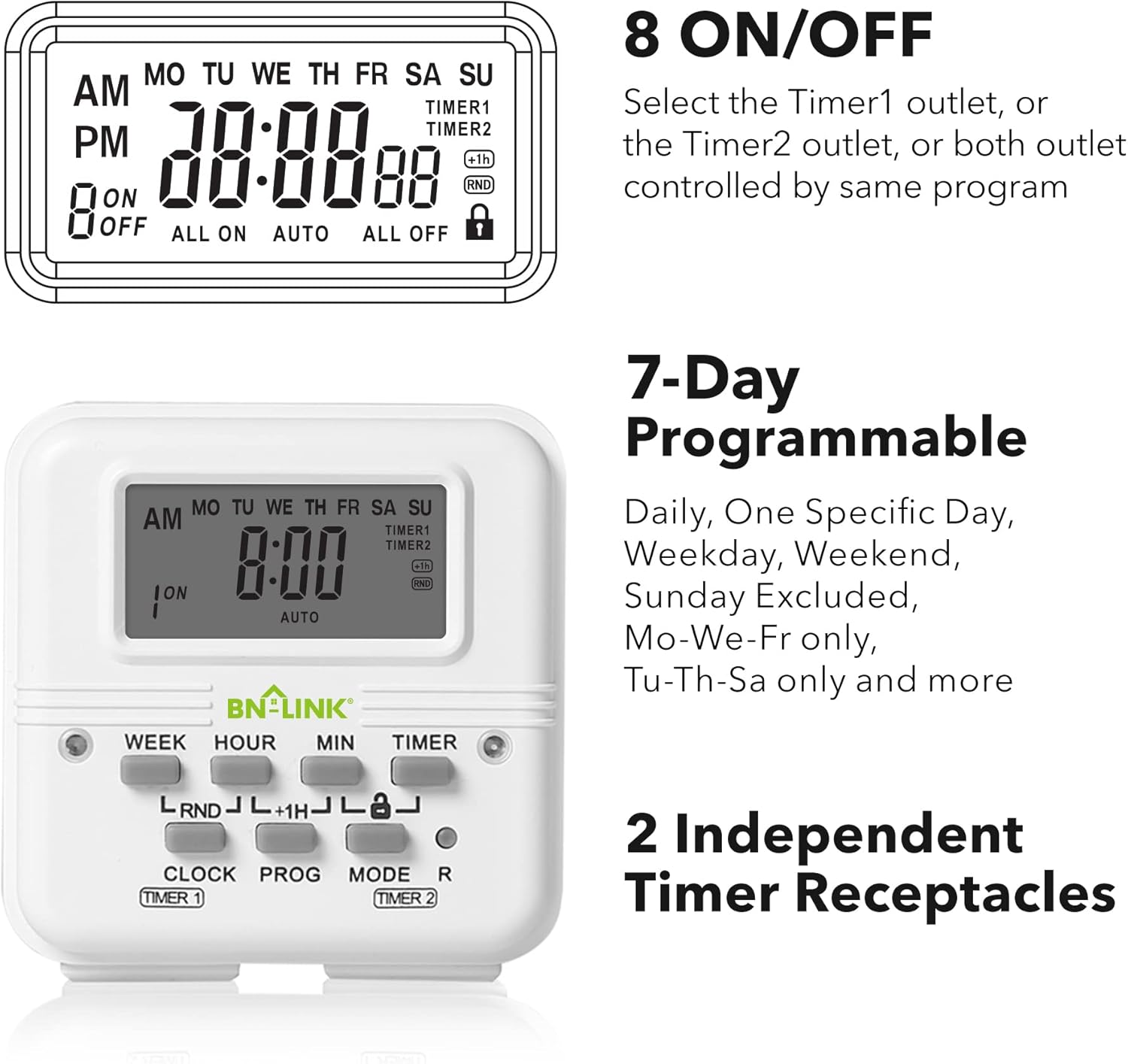 Buy BN-LINK 7 Day Heavy Duty Digital Programmable Timer Outlet - Dual ...