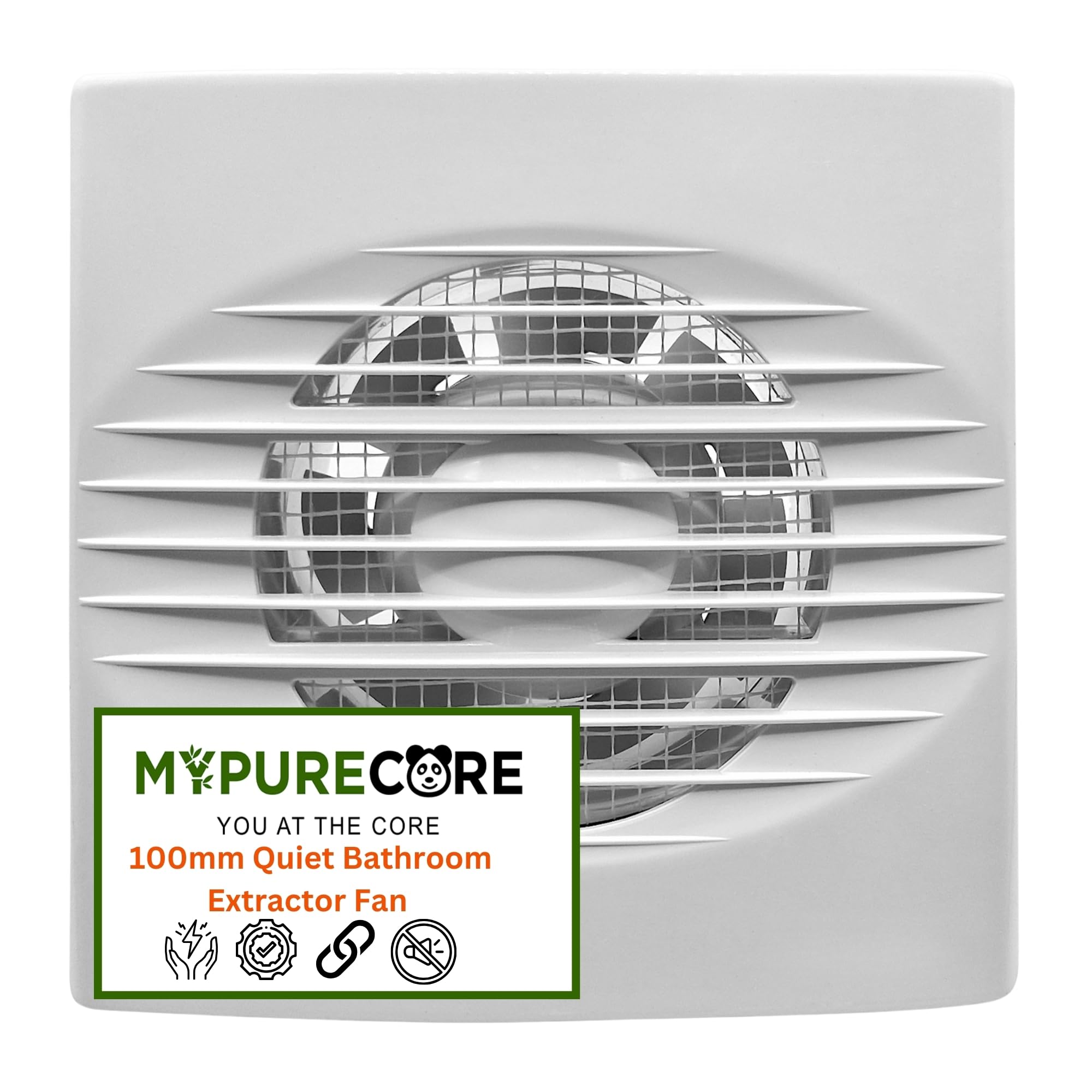 MYPURECORE 100mm Quiet Bathroom Extractor Fan with Timer - IPX4 Water ...