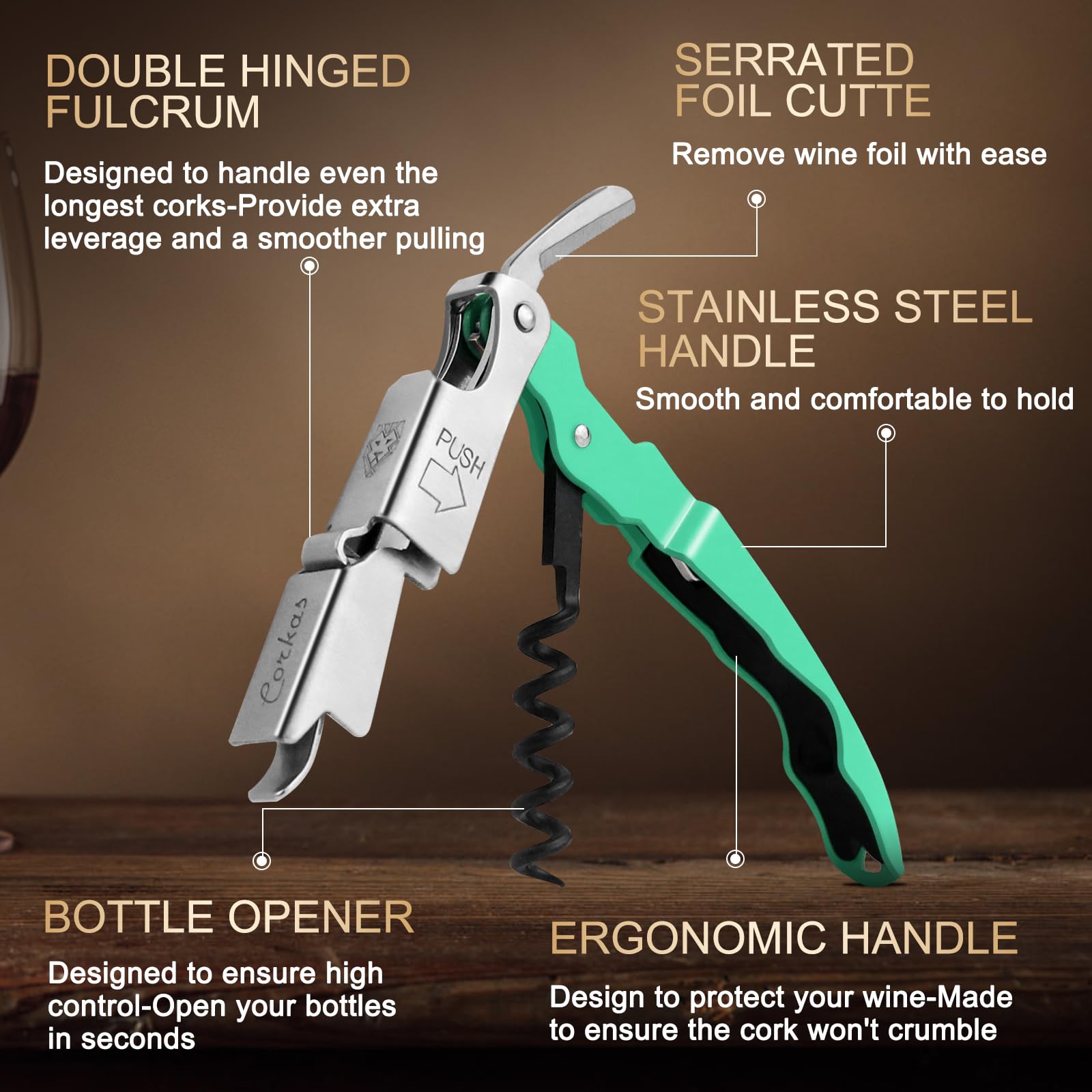 Snapklik.com : Wine Key - CORKAS Solid Wine Opener, Upgraded Double Hinged, Real Handcrafted ...