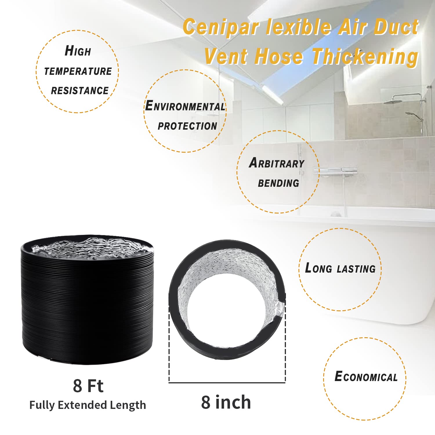 Snapklik.com : Cenipar 8 Inch 8 FT Flexible Duct Black Dryer Vent Hose ...